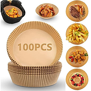 Air Fryer Disposable Paper Liner, 100Pcs Round Non-Stick Air Fryer Parchment Liner, Baking Paper Cooking Paper for Air Fryer, Microwave Oven, Frying Pan, Oil-proof, Water-proof (6.3 inch)