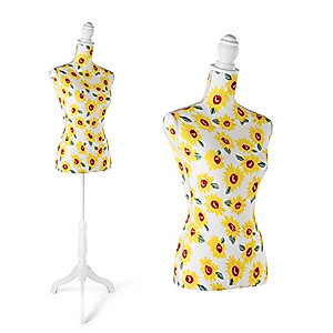 DRDINGRUI Dress Form w/ Stand, Female Mannequin Torso for Dress Jewelry Display, Floral Mannequin Body, Yellow Sunflower
