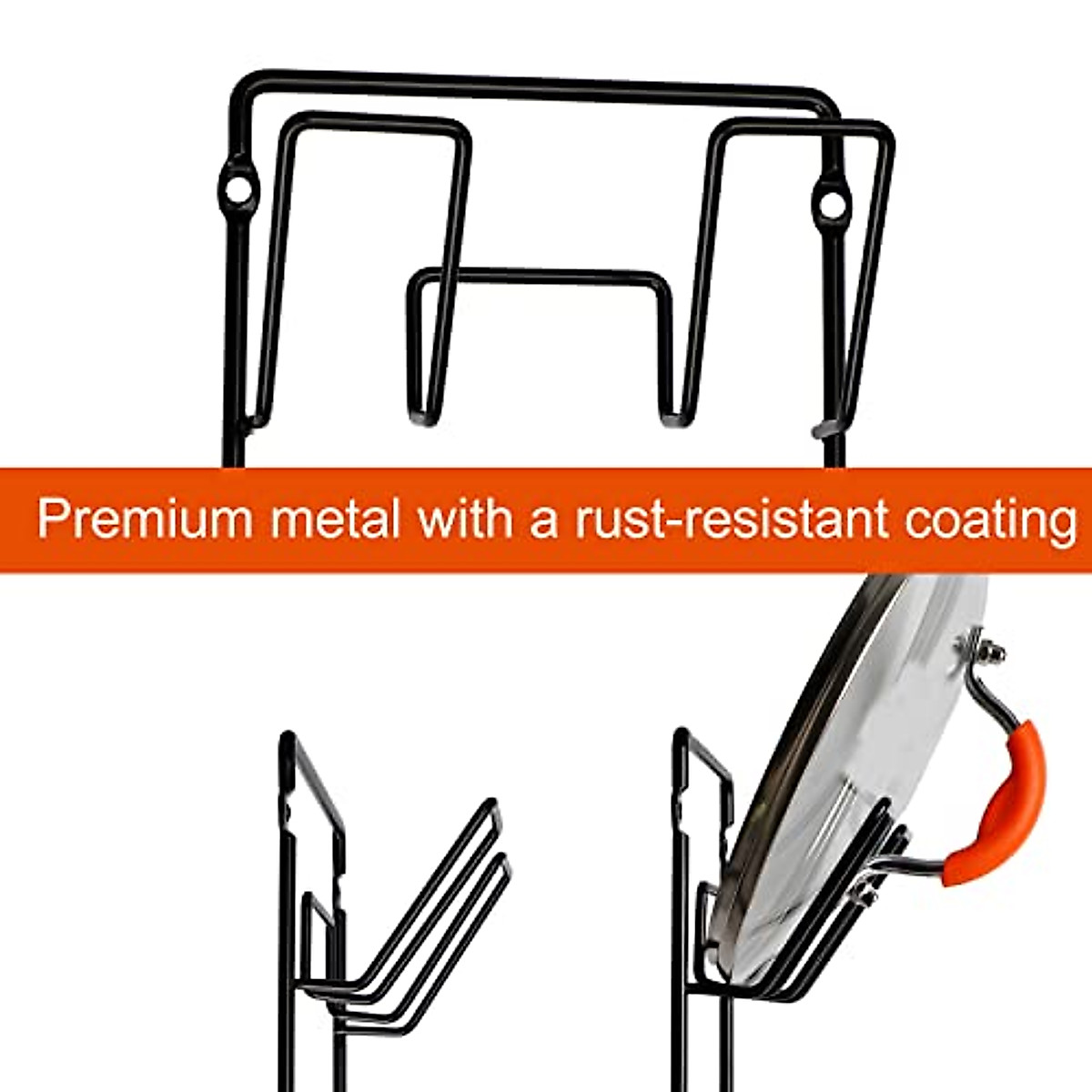 2 Pack Pot Lid Organizer Rack for Cabinet Door or Wall Mount, Pot Lid Holder for Kitchen Organization & Storage with No Drilling Adhesive, Black