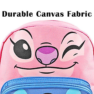 Stitch and Angel Mini Backpack for Girls - 10” Canvas Stitch Backpack with Front Pocket Plus Bottle | Lilo and Stitch Backpack Bundle