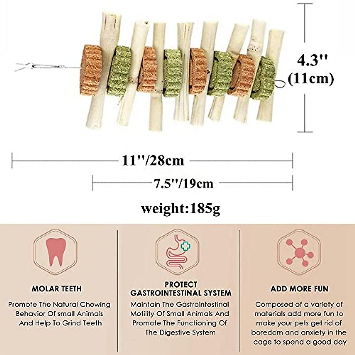 2PCS Rabbit Toys - Bunny Chew Toys for Teeth Grinding, Improve Dental Health, Natural Sweet Bamboo Timothy Grass Cake Treats for Rabbit Guinea Pig Chinchilla Hamster Small Animal Rodents (2 Pcs)