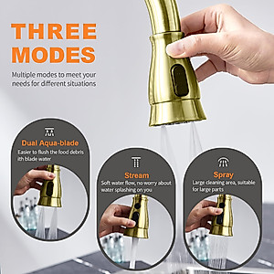 Kitchen Sink Faucet Head Replacement Part - 3 Modes for Kitchen Sink Sprayer Faucet Head, 13/16" Kitchen Pull Down Spray Head Nozzle, Brushed Nickel for G1/2 Connector, Male