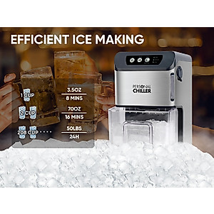 PERSONAL CHILLER Nugget Ice Maker Countertop, 55Lbs/24h Soft Chewable Ice Maker, Self-Cleaning Ice Machine for Home Bar, Business