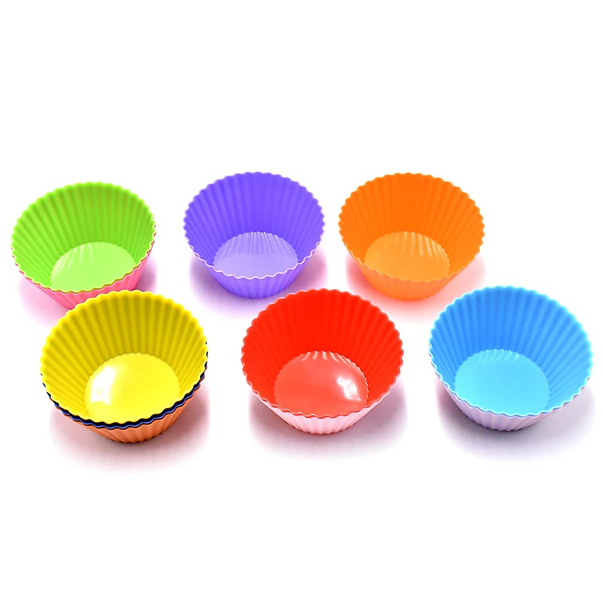 12PCS Silicone Mini Reusable Muffin Baking Cup Small Cupcake Holders Random Color Silicone Cupcake Liners Pastry Dessert Cups Nonstick Liner Molds for Making Muffin Chocolate Bread(Round)