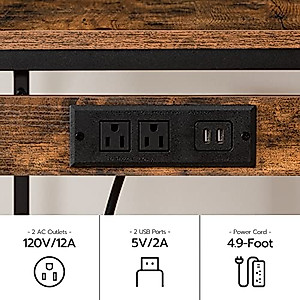 HOOBRO Bar Table Set with Power Outlet, Bar Table and Chairs Set, 3-Piece Pub Table Set, Kitchen Bar Height Table with Stools of 2, for Living Room, Dining Room, Rustic Brown and Black BF45UBT01