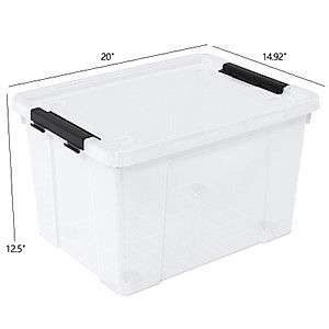 Nihenok Set of 4 50 L Stackable Plastic Storage Container with Latching Lids and Wheels, Clear Home Garage Organization Bins Box, See-Through