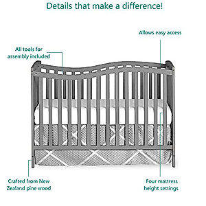 Dream On Me Chelsea 5-in-1 Convertible Crib, Steel Grey