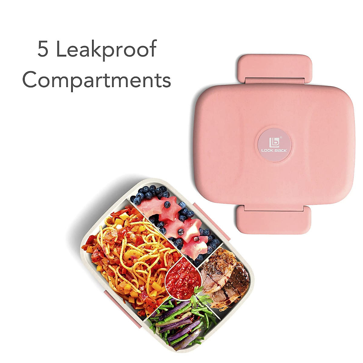 Fenrici Bento Lunch Box For Girls & Teens, Made with Plastic-Free Wheat Straw, Utensils Included, 5 Compartments, Best Lunch Box, BPA-Free Bento, Microwave and Dishwasher Safe, Pink