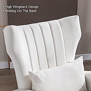 Hyfirm Accent Chairs for Living Room Set of 2, Mid Century Modern Chairs Upholstered Velvet Wingback Arm Chairs, Comfy Leisure Chairs with Lumbar Pillow for Bedroom Office Club, 2PCS, Cream