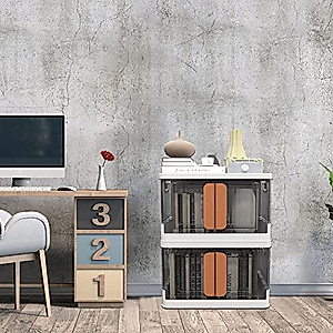 Golbsart Collapsible Storage Bins with Lids, 34 Qt (Pack of 2) Plasic Storage Boxes with Lids,Stackable Totes for Storage with Double Doors & Secure Buckle