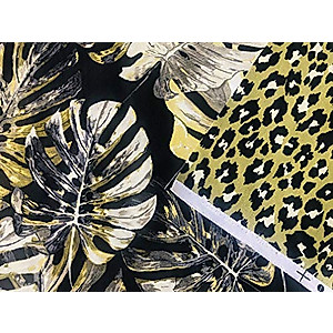 Black & Green Palm Banana Leaf Print Fabric Tropical Leaves Cotton Curtain Material Upholstery - 55 inches Wide (Sold by The Yard)