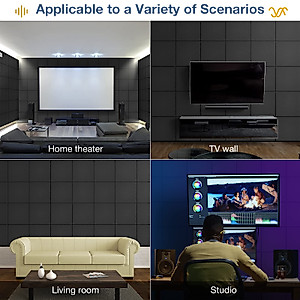 Lebenforce Self-adhesive Acoustic Panels Tiles 12 Pack, 12" X 12" X 0.4" Polyester Sound Proof Padding, High Density Soundproof Wall Panels, Sound Absorbing panel for Home & Offices (Black)