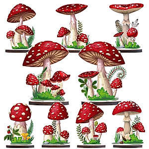 Refavor Wooden Mushroom Party Decorations - 9PCS Large Wood Mushroom Centerpieces Table Sign Decor Forest Party Table Decorations Mushroom Birthday Baby Shower Decorations Woodland Party Decor