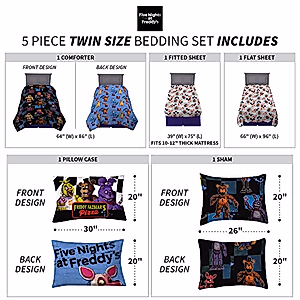 Franco Kids Bedding Super Soft Comforter and Sheet Set with Sham, 5 Piece Twin Size, Five Nights at Freddy's & Kids Room Window Curtains Drapes Set, 82 in x 84 in, Five Nights at Freddy's