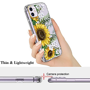 ICEDIO iPhone 11 Case with Screen Protector,Clear with Nice Sunflowers Floral Flower Patterns for Girls Women,Shockproof Slim Fit TPU Cover Protective Phone Case for Apple iPhone 11 6.1 inch