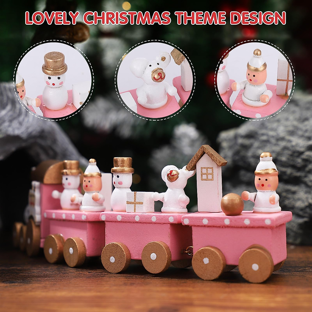 Wooden Train Small Train Christmas Toy Train Mini Train Christmas Train Four Section Train Xmas Train Toy Train for Kids Train Toy Kids Playing Train Desktop Train 4 Section Train