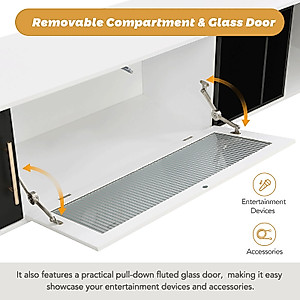 NOLLAM Mid Century Modern TV Stand, Two-Tone Media Entertainment Center for TVs up to 80", Home TV Console Table TV Cabinet with Removable Compartment, Metal Handles, TV Unit for Living Room, White