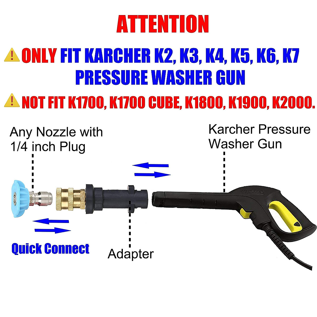 M MINGLE Pressure Washer Gun Adapter, Pressure Washer Wand Extension with Adapter, Only Compatible Karcher K2, K3, K4, K5, K6, K7