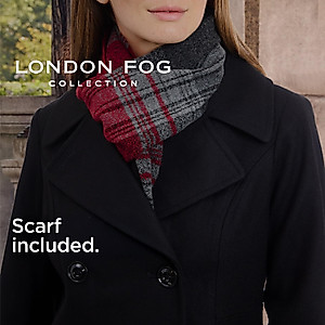 London Fog Women's Double Breasted Peacoat with Scarf, Black, XL