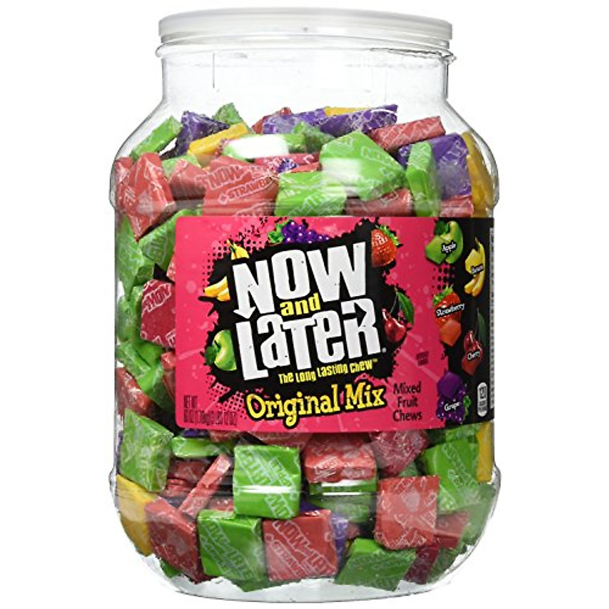 Now and Later Original Mix, Individually Wrapped Mixed Fruit Chew Candy, 60 Ounce Jar