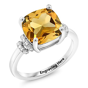 Gem Stone King 925 Sterling Silver Engagement Ring Promise Ring Customized and Personalized Cushion Birthstone Build Your Own For Her Ring (Size 9)