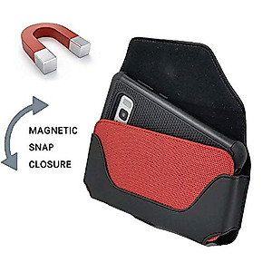 AIScell Red Black Oversize Leather Pouch Holster Belt Loop Case Universal Faux Leather Horizontal Cellphone Belt Clip Hip Holster for Smartphones 7.00X3.60X0.60 Inches Fits Phone with Thick Cover