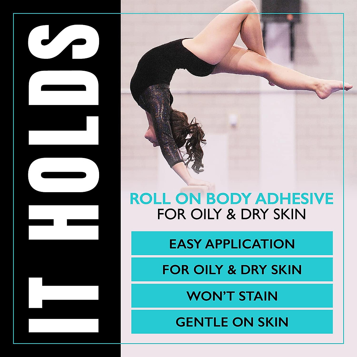 IT Holds Roll On Body Adhesive, Sweat Resistant, for Oily and Dry Skin, Clear & Non-Toxic- 2.0 Ounce Made in USA