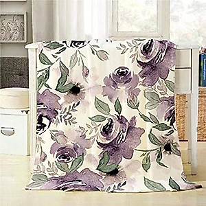 Mugod Floral Throw Blanket Vintage Watercolor Purple Flowers Seamless Pattern Decorative Soft Warm Cozy Flannel Plush Throws Blankets for Baby Toddler Dog Cat 30 X 40 Inch