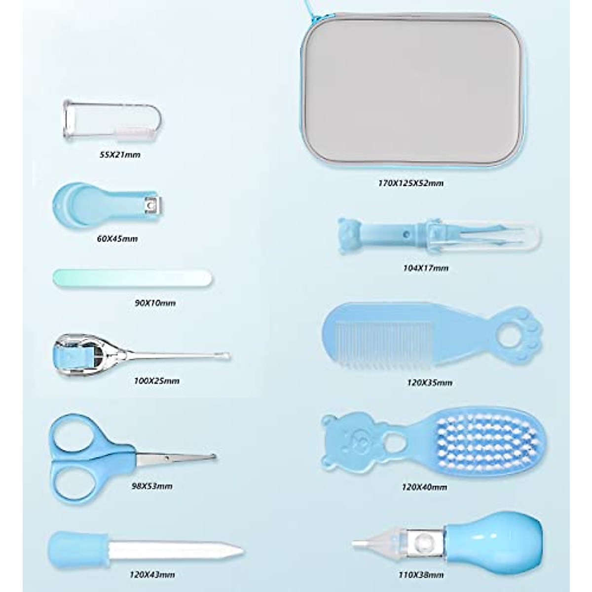 Baby Grooming Kit, Portable Baby Safety Care Set with Hair Brush Comb Nail Clipper Nasal Aspirator etc for Nursery Newborn Toddlers Infant Girl Boys Keep Clean (11 in 1 Blue)