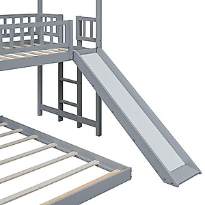 Merax Twin Over Full House Bunk Bed with Slide and Built-in Ladder