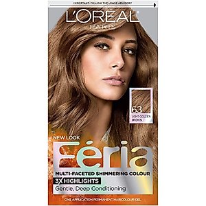 L’Oréal Paris Feria Multi-Faceted Shimmering Permanent Hair Color, 63 Sparkling Amber, Hair Dye Kit, Pack of 2