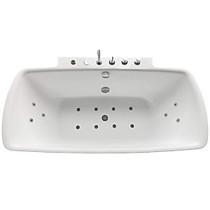 DKB Evian Jetted Whirlpool Tub in White, Deep Soaking Comfort, Hydro- Massage System 14 Whirlpool Jets & Adjustable Air Bubble Infusion, Center Drain, Handheld Shower