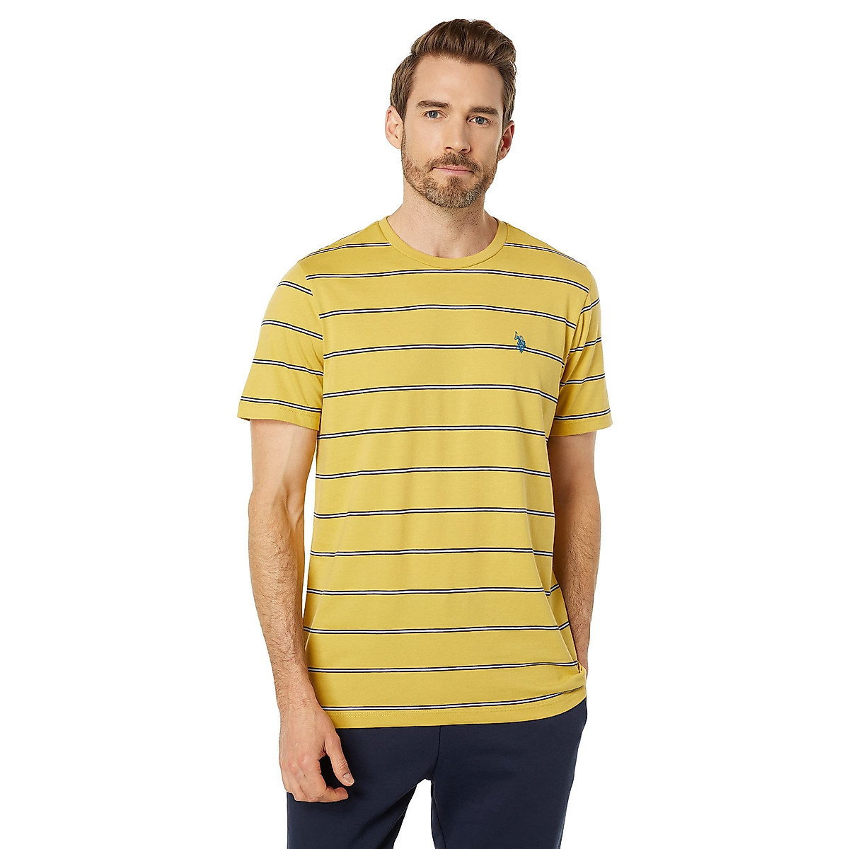 U.S. Polo Assn. Short Sleeve Yarn-Dye Crew Neck Stripe Tee Laurel Leaf LG