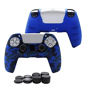 PS5 Controller Skin,Hikfly Silicone Cover for PS5 DualSense Controller Grips,Non-Slip Cover for PlayStation 5 Controller- 1 x Skin with 8 x Thumb Grip Caps(BlueCamo)