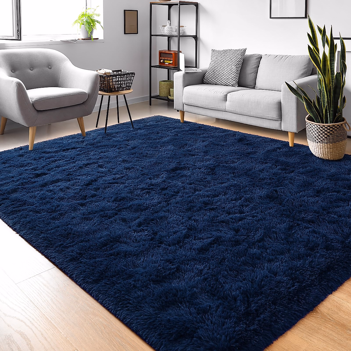 FALARK Super Soft Area Rugs for Bedroom Living Room, 5x7 ft Navy Blue Fluffy Rug Carpets for Girls Kids Room, Shaggy Fuzzy Indoor Modern Plush Rugs for Nursery Dorm Home Decor, Navy Blue