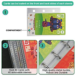 80 Pockets Binder Holder for Animal Crossing Amiibo Cards, Fits 80 Pcs 2.5 x 3.8-Inches Cards with 40 Removable Sleeves (Leaf, Full-Size Binder)