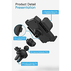 KOMOI Cell Phone Holder for Car, Universal Car Air Vent Mount with Adjustable Compatible with iPhone 11 Pro Max XS XS Max XR X 8 8+ 7 7+ SE 6s 6+ 6 5s Samsung Galaxy S10 S9 S8 S7 and More (Dark Grey)