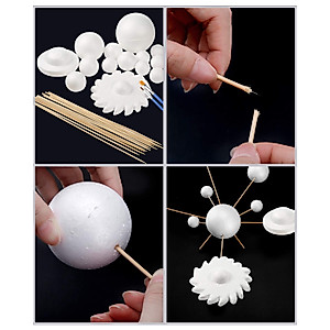 Pllieay Solar System Model Foam Ball Kit Includes 14PCS Mixed Sized Polystyrene Spheres Balls, 12PCS Bamboo Sticks, 12 Color Pigments, 2PCS Painting Brushes for School Science Projects