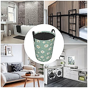Laundry Hamper Basket Green White Daisy Flower Clothes Sorter Bin Lid Household Organizer Toy Garment Sturdy With Handle Collapsible For Home Laundromat Dorm Bathroom