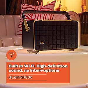 JBL Authentics 300 - Retro Style Wireless Bluetooth/WiFi Home Speaker, Built in Battery (4800mAh), Music Streaming Services via Built-in Wi-Fi, Built in Alexa and Google Assistant