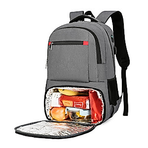 DAILY&DIARY Lunch Backpack, Insulated Cooler Backpack with Lunch Compartment for Men Women Water Resistant Lunch Bag 15.6 Inch Laptop Backpack Durable for Work, School, Camping, Picnics, Grey