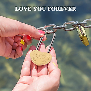 Love Lock Single Heart Gold Padlock:3.5" 50mm Engraved Love-You-Forever Wish Heart Lock Everlasting Love for Lovers Wedding,Valentines,Anniversary,Travel,Valentines Day,Bridge(NO Key)