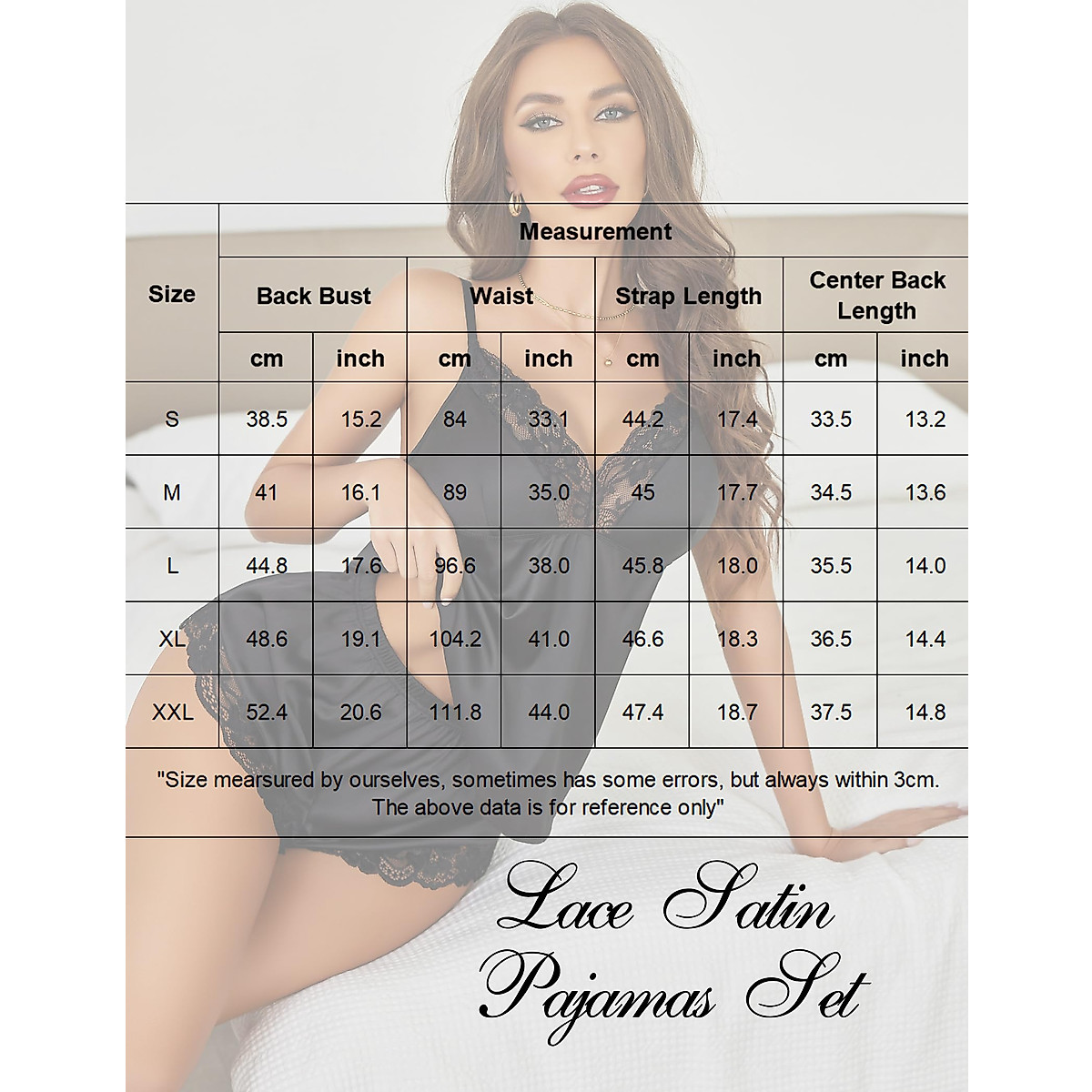 Avidlove Gifts for Women Silk Lace Lingerie Set Sexy Satin Pajamas Nighty Black Medium