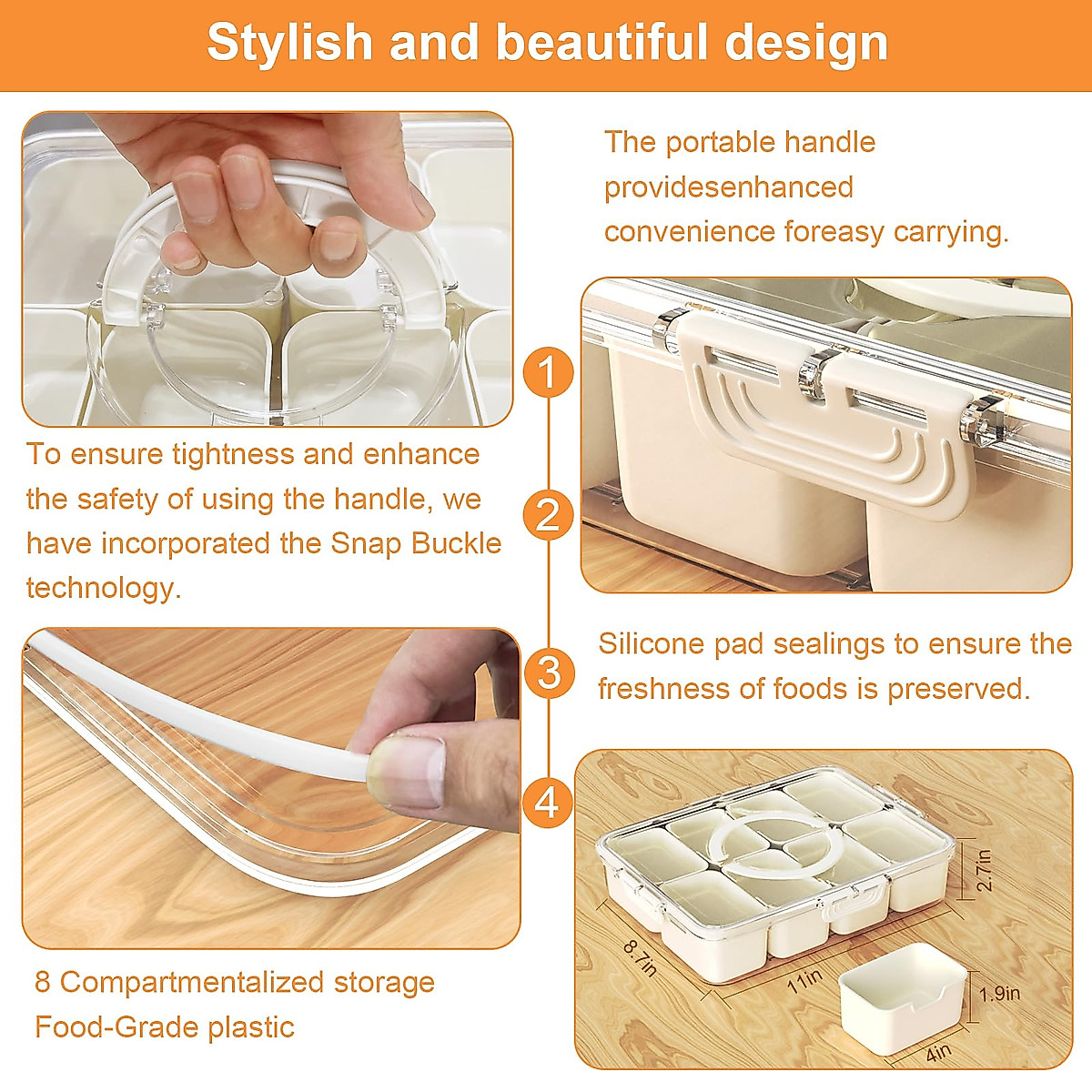 2Pack Snackle Box, Snack Box Container, Divided Serving Tray with Lid, Snack tray, Snack Organizer for Candy, Fruits, Nuts, Spices, Vegetable, Snacks - For Party, Picnic, Entertaining