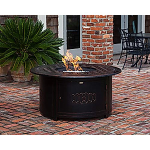 Fire Sense 62262 Dynasty Art Deco Aluminum Convertible Gas Fire Pit Table 55,000 BTU Multi-Functional Outdoor with Fire Bowl Lid, Nylon Weather Cover & Clear Fire Glass - Bronze Finish - Round - 44"