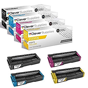 CS Compatible Toner Cartridge Replacement for Ricoh C231N 406475 Black 406476 Cyan 406477 Magenta 406478 Yellow Color Laser Aficio SP C231N Aficio SP C231SF Aficio SP C232DN SP C232SF 4 Color Set