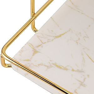 2 Tier Makeup Shelf Organizer, Bathroom Organizer Countertop Perfume Organizer Makeup Organizer Cosmetics Storage Display Rack Marble Print Ceramic Tray (Gold White)(S)