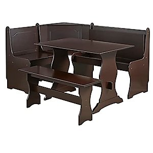 Target Marketing Systems Traditional Style 3-Piece Nook Corner Dining Set with Hidden Storage Under The Seats, for Small Spaces, Includes 1 Table and Benches, Espresso