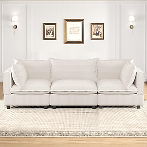 RoyalCraft Convertible Sectional Sofa Couch, 3 Seat Sofa Bed, Corduroy Fabric Modular Sectional Sofa for Living Room, Office, Apartment, Beige