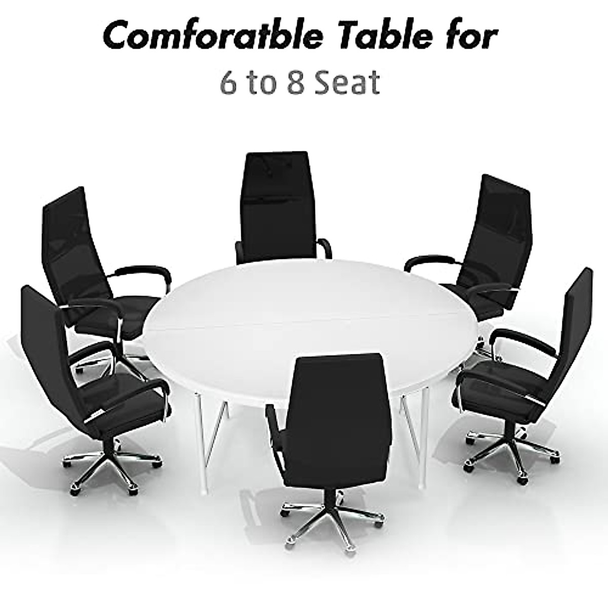 Vilobos Round Folding Table, 4.4-Foot 53” Dia Portable Plastic Table Comfortable for 6 to 8 Seat, Party Banquet Table for Conference Card Camping Wedding Dining Outdoor Picnic Family Festival Events